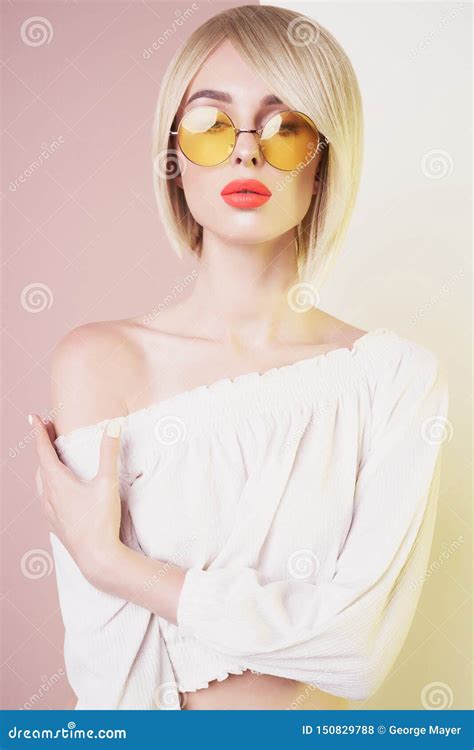 Sensual Stylish Woman In Erotic White Dress Blue Eyed Lady With