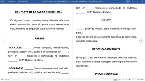Modelo De Contrato De Aluguel De Casa Simples