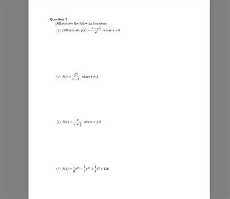 Solved Question 2 Differentiate The Following Functions A Chegg