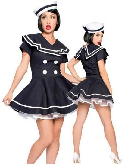 Free Shipping Vintage Pin Up Sailor Costume Uniform Fancy Dress Ladie Black Sailor Costume For