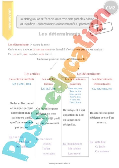 Article Et Déterminant Cm2 Exercice évaluation Révision Leçon Pdf