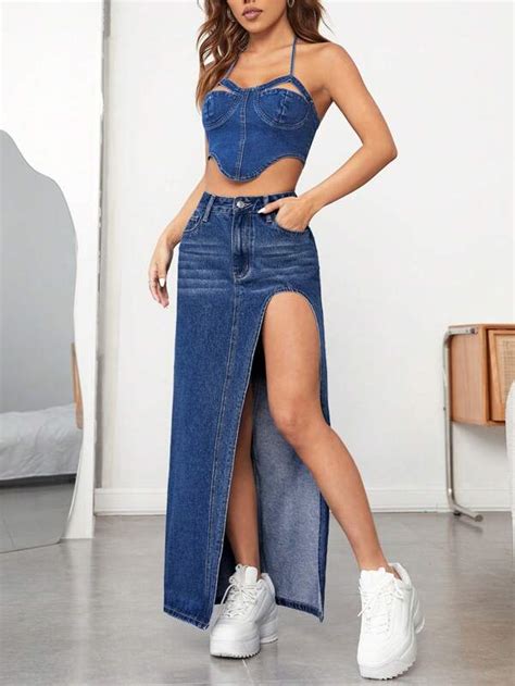 SHEIN ICON High Waist Split Thigh Denim Skirt SHEIN USA