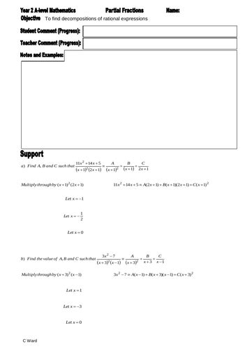a2 maths partial fractions lesson 2 teaching resources