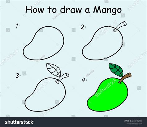 Step By Step Draw Mango Drawing เวกเตอร์สต็อก ปลอดค่าลิขสิทธิ์