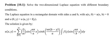 Problem 10 1 Solve The Two Dimensional Laplace Chegg
