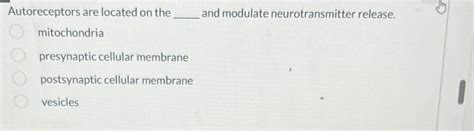 Solved Autoreceptors Are Located On The And Modulate Chegg