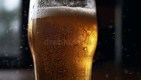 Frothy Beer Glass With Condensation Pouring Cold Refreshing Brew