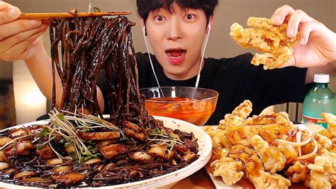 MUKBANG ASMR 쟁반 짜장면과 탕수육 짬뽕 먹방 チャパゲティ Black Bean Noodles Eatig sounds