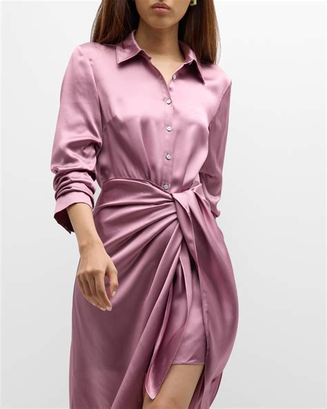 Cinq A Sept Jacey Silk Charmeuse Midi Wrap Shirtdress Neiman Marcus