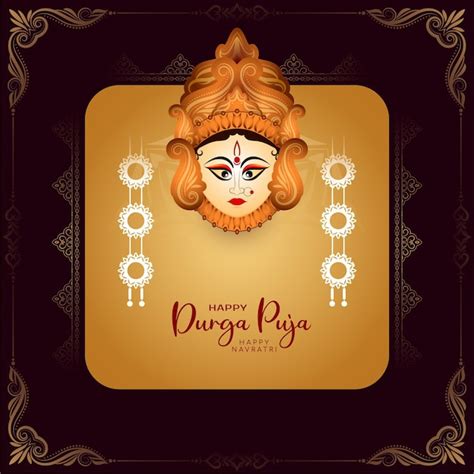 문화 Durga Puja 및 해피 Navratri 축제 축하 인사말 카드 디자인 무료 벡터