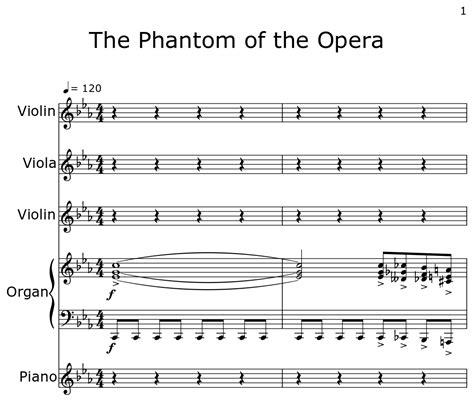 The Phantom Of The Opera Sheet Music For Violin Viola Organ Piano
