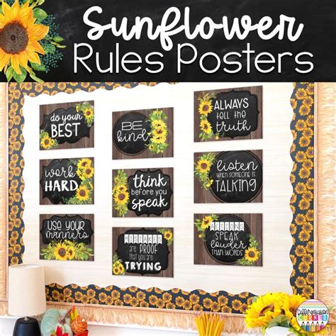 Editable Classroom Rules Posters Sunflower Farmhouse Classroom Decor