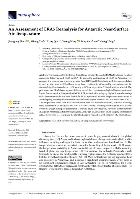 Pdf An Assessment Of Era5 Reanalysis For Antarctic Near Surface Air