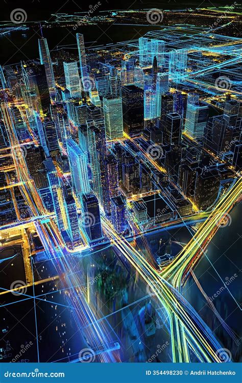 An Urban 3d Map Displaying Live Gis Data With Dynamic Network Overlays Stock Illustration