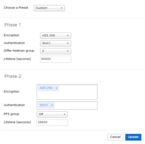Custom Ipsec Policies With Site To Site Vpn Cisco Meraki Documentation