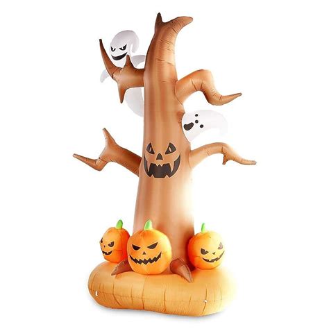 G128 8 Ft Yard Stake Lighted Haunted Tree With Ghosts And Pumpkins Inflatable In The Outdoor