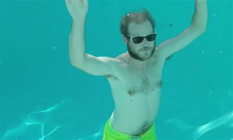 Hairy Guy Underwater With Shades In Slowmotion Thisvid Com