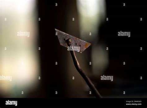 steel part blade on stick welded part rusty metal wire with blade