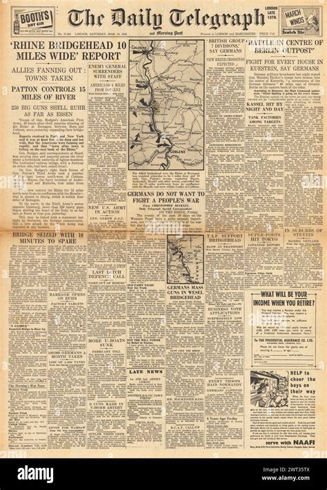 1945 The Daily Telegraph Front Page Reporting Battles Along The Rhine