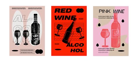 와인 시음 행사 포스터 세트 알코올 음료 장식 미니멀리스트 벡터 그림입니다 와인에 대한 스톡 벡터 아트 및 기타 이미지 와인