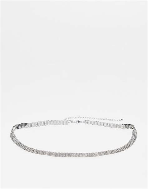 Asos Design Cintura A Catenina Skinny Color Argento Con Strass Asos