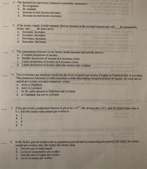 Solved 1 The Demand For Real Money Balances Is Generally