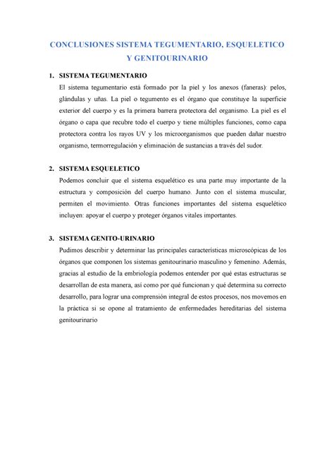 Conclusiones Sistema Tegumentario Esqueletico Y Genito Urinario CONCLUSIONES SISTEMA