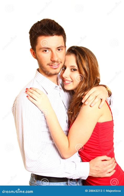 Romantic Happy Young Couple Isolated On White Background Stock Image