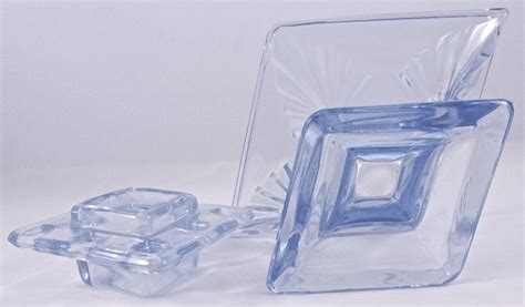Bagley 1930s Blue Art Deco Pressed Glass Vase With Frog For Sale At