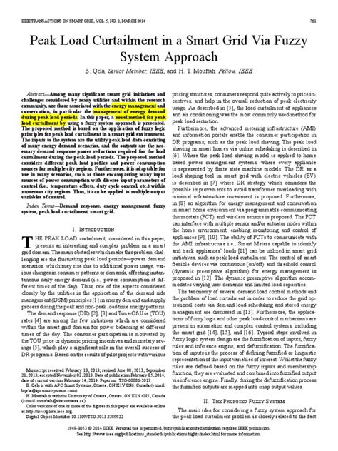 Peak Load Curtailment In A Smart Grid Via Fuzzy System Approach Pdf Fuzzy Logic Smart Grid