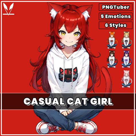 Pngtuber Casual Cat Girl 2d Premade Model With 6 Variations Etsy