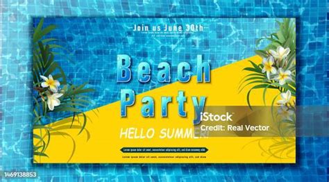 여름 파티 배너 템플릿입니다 이국적인 꽃과 수영장 파티 0명에 대한 스톡 벡터 아트 및 기타 이미지 0명 3차원 형태 계절 Istock