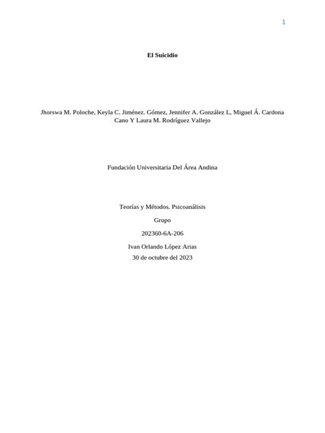 Teorías Y Métodos Psicoanálisis El Suicidio Pdf Suicidio