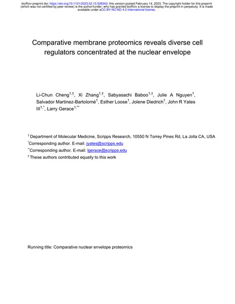 Pdf Comparative Membrane Proteomics Reveals Diverse Cell Regulators Concentrated At The