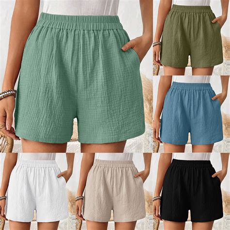 Cflvaek Retro Shorts For Women With Pockets Casual Elastic Waist Short