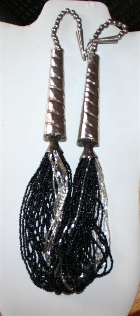 Black Silver Bead Necklace 1980s Gem