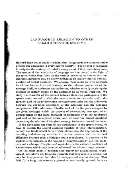 jakobson 2 language in relation to other communication systems pdf