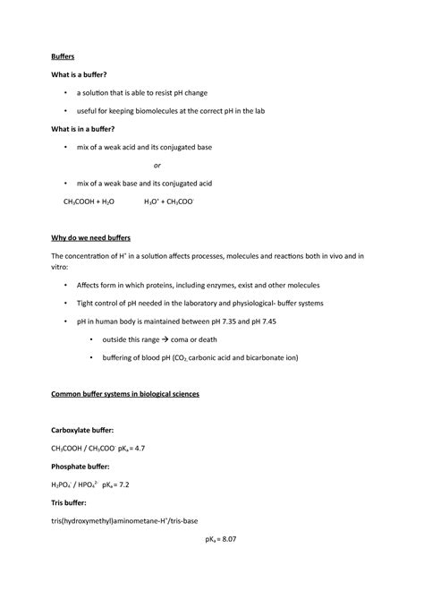 Buffers Lecture Notes Buffers What Is A Buffer A Solution That Is Able To Resist Ph