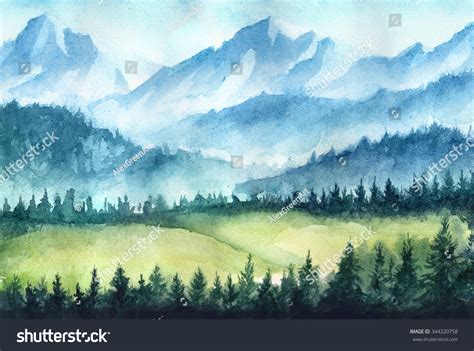 Watercolor Mountains Landscapes