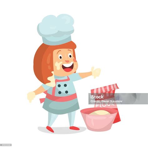 Ilustración De Cute Dibujos Animados Personajillo Chica Chef Vector