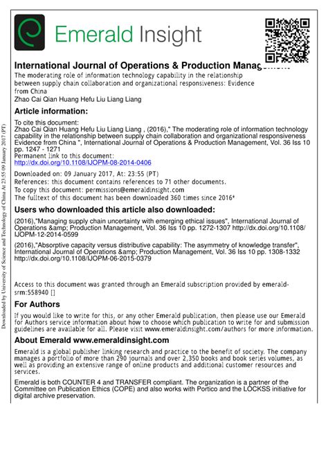 Pdf The Moderating Role Of Information Technology Capability In The