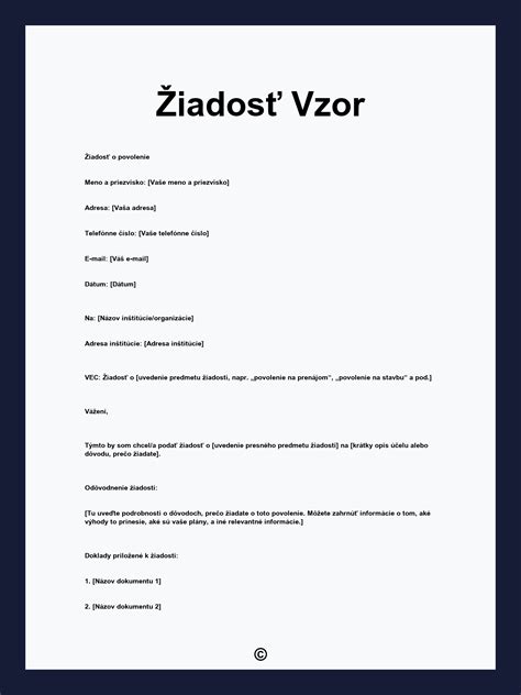 Žiadosť Vzor