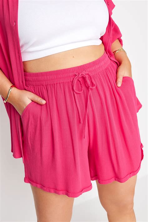 Yours Plus Size Pink Crinkle Shorts Yours Clothing