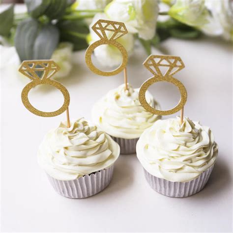 Diamond Rings Cupcake Toppers Glitter Gold Wedding Cake Etsy