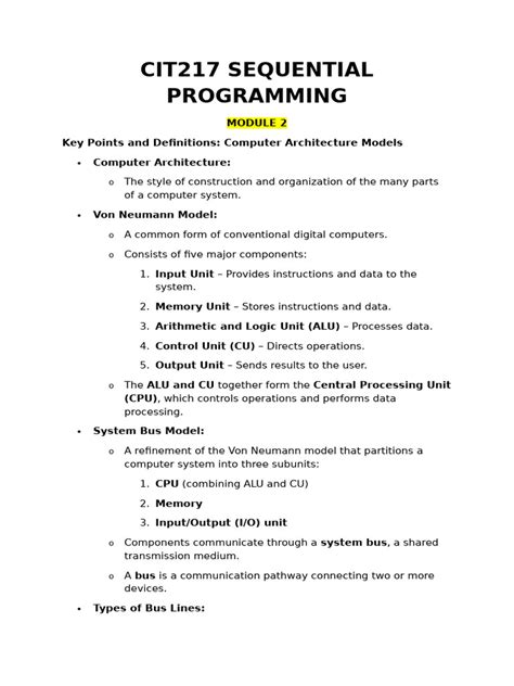 Cit217 Sequential Programming Key Points Pdf Central Processing