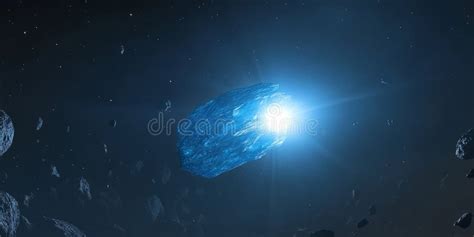 A Frozen Star Casting Eerie Blue Light Upon A Vast Asteroid Field Its