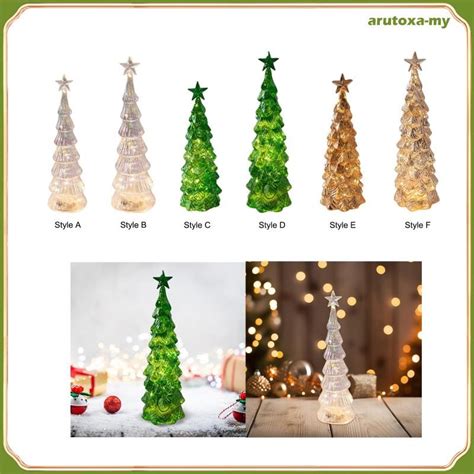 Arutoxamy Glass Christmas Tree Figurine Lighted Tabletop Artificial