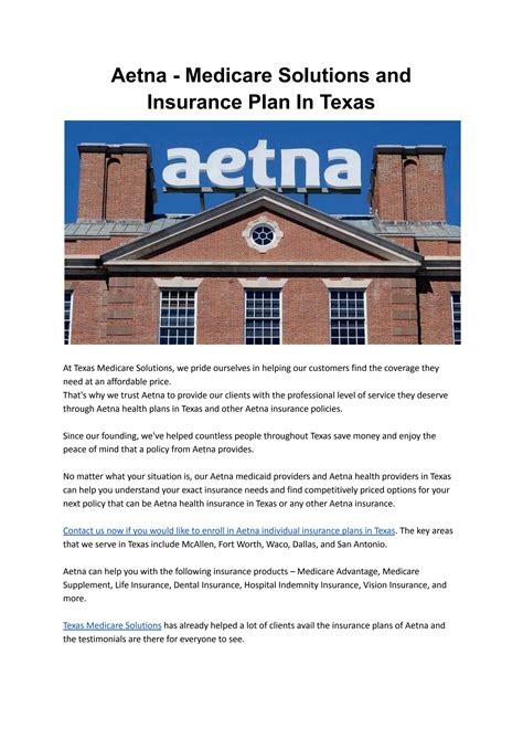 Aetna Medicare Solutions And Insurance Plan In Texas By