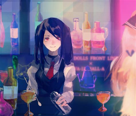 Safebooru 3girls Alcohol Artist Request Bar Bartender Bottle Cocktail