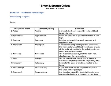 Hcas123 Proofreading Template 2 Week 4 Hcas123 Healthcare Terminology Proofreading